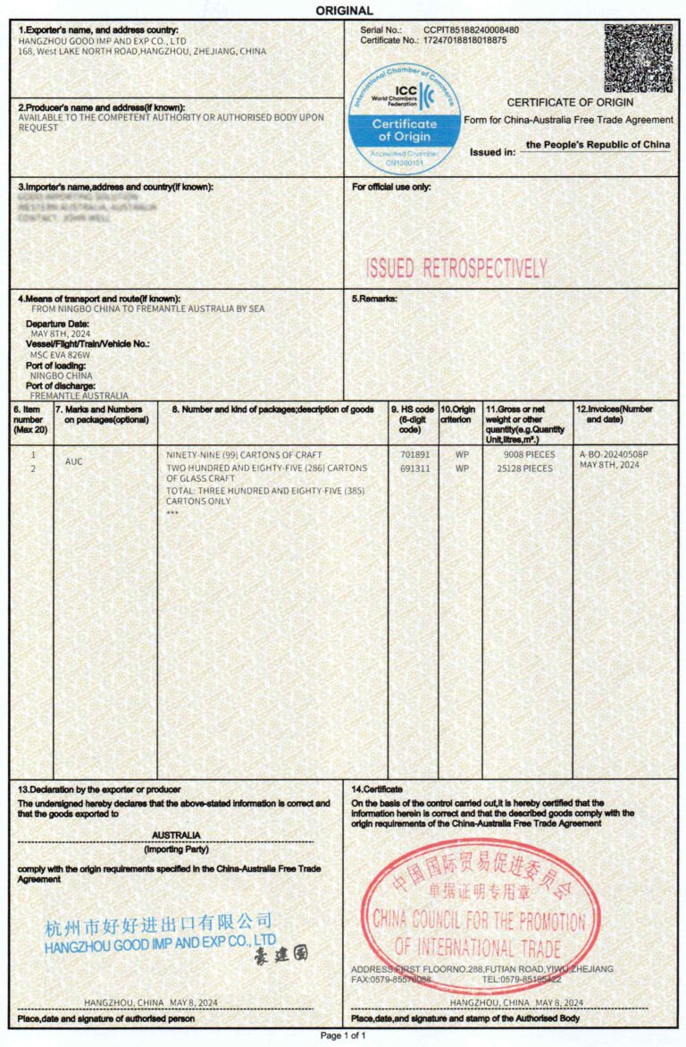 CHAFTA Certificate of Origin: How to Get Zero Duty on China–Australia ...